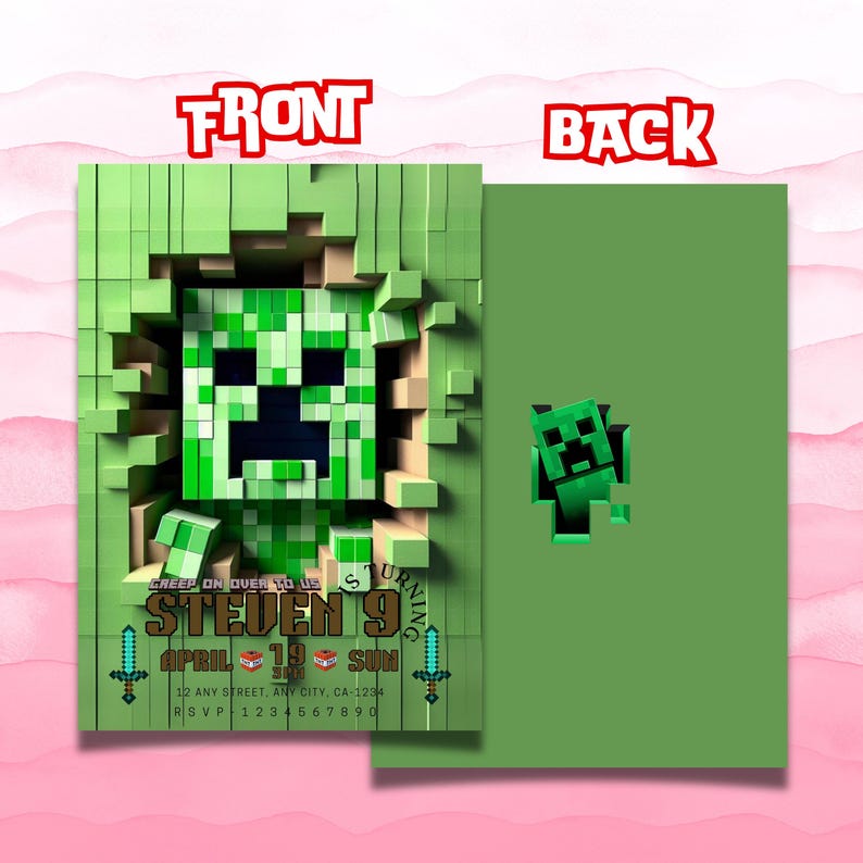 Minecrafter Birthday Invitation, Minecrafter Party, Creeper Invite ...