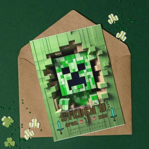 Minecrafter Birthday Invitation, Minecrafter Party, Creeper Invite ...