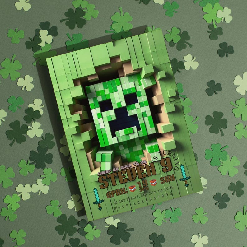 Minecrafter Birthday Invitation, Minecrafter Party, Creeper Invite ...