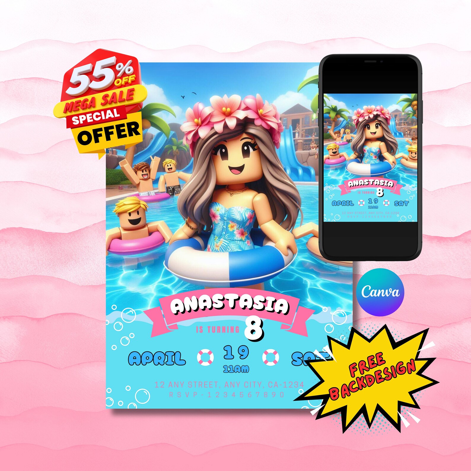 Roblox Pool Party, Pool Party Invitation, Roblox Invitation, Roblox ...