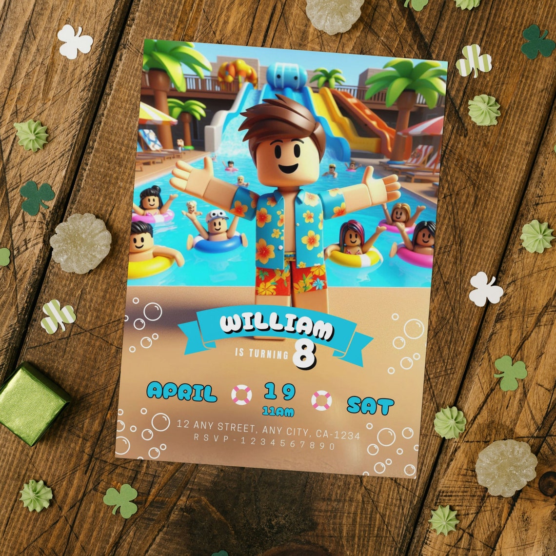 Hawaiian Roblox Pool Party Invite: Editable Birthday Template (digital ...