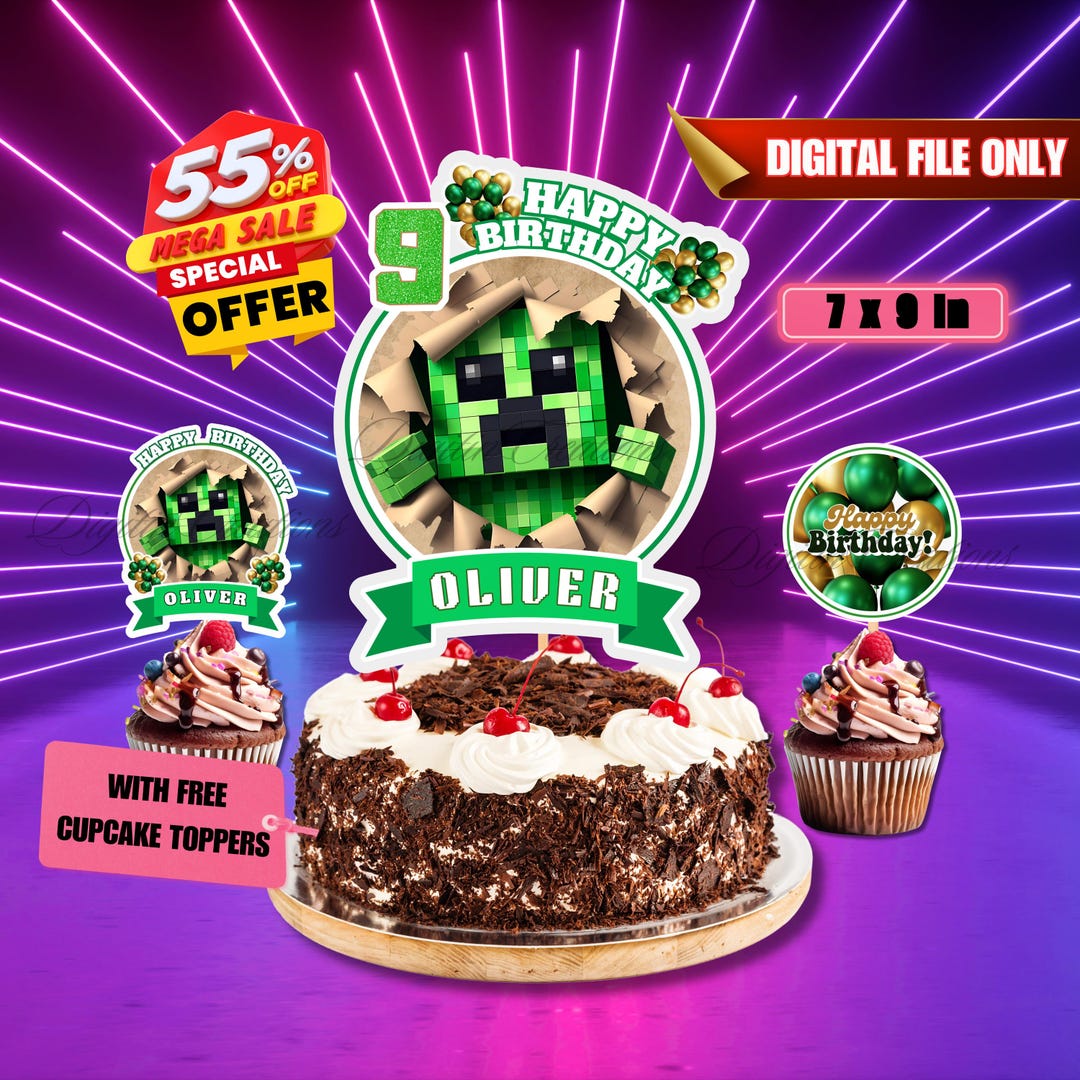 Creeper Cake Topper, Birthday Boy Cake Topper, Minecrafter Cake Topper ...