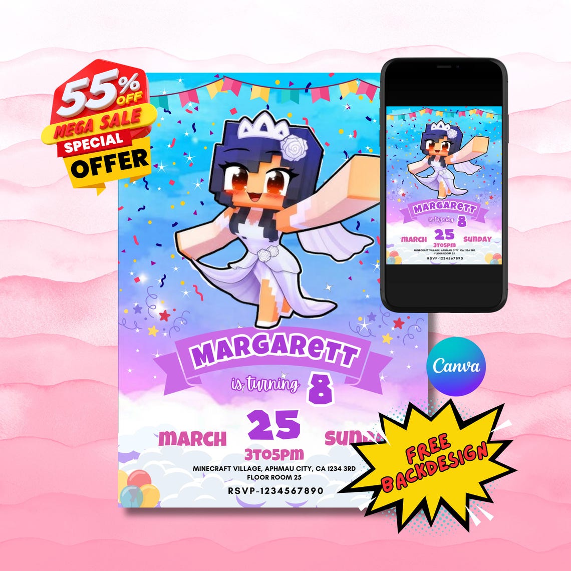 Customizable Aphmau Birthday Invitation: Minecrafter Theme (digital ...