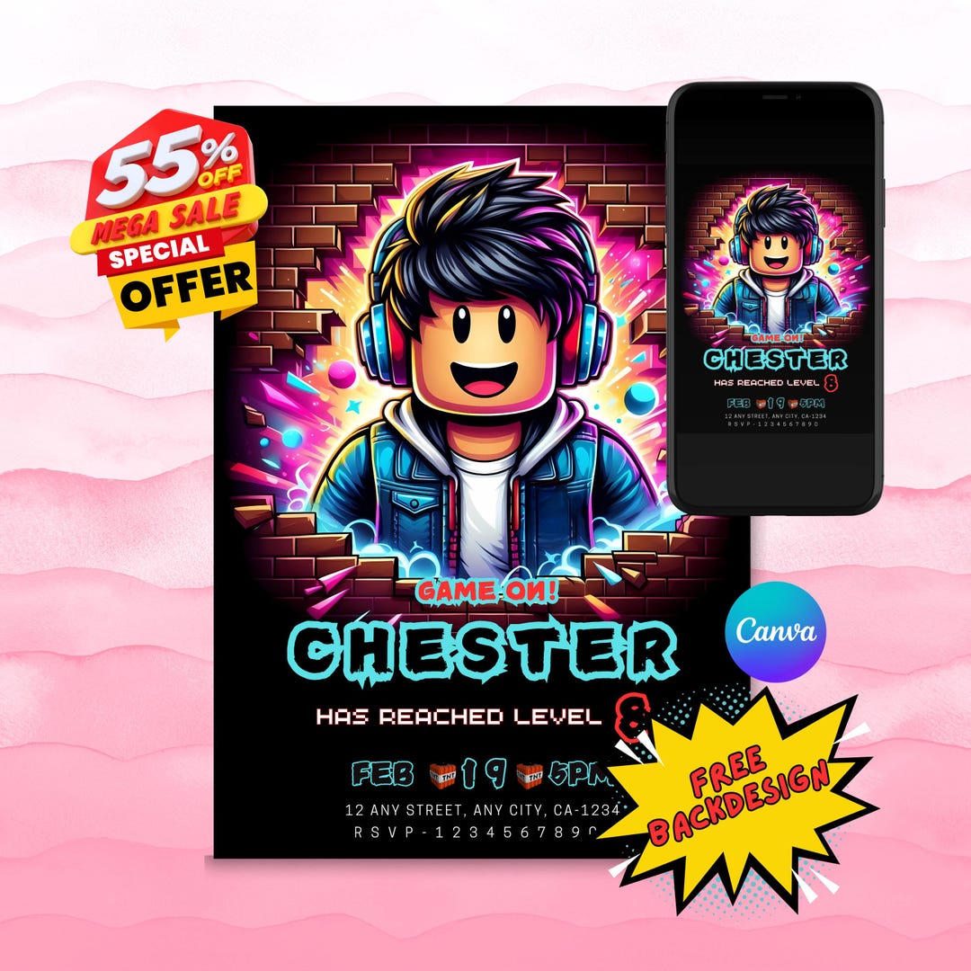 Roblox Boy Birthday Invitation, Roblox Invitation, Roblox Gamer ...