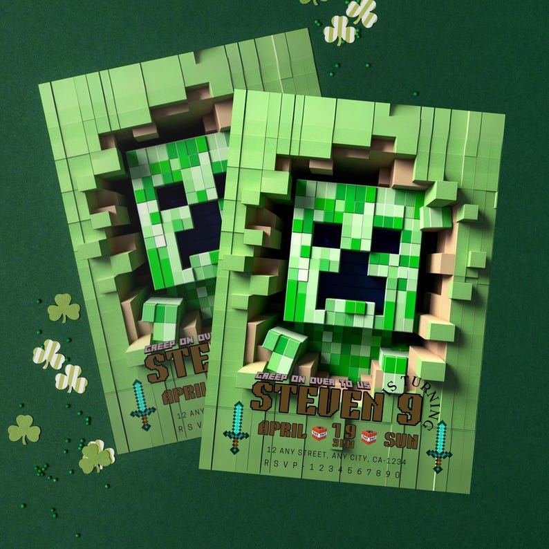 Minecrafter Birthday Invitation, Minecrafter Party, Creeper Invite ...