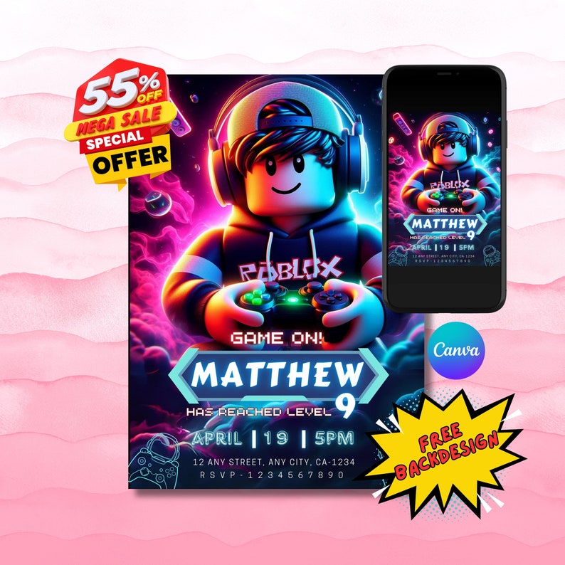 Roblox Invitation, Roblox Invite, Game Birthday, Roblox Boy Birthday ...