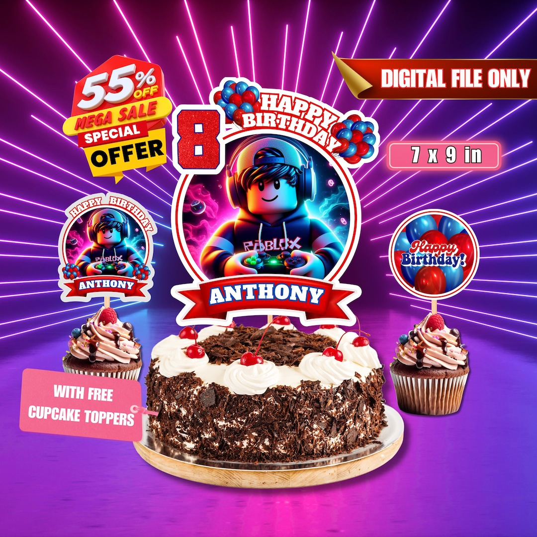 Personalized Roblox Cake Topper, Cake Topper Birthday, Personalized ...