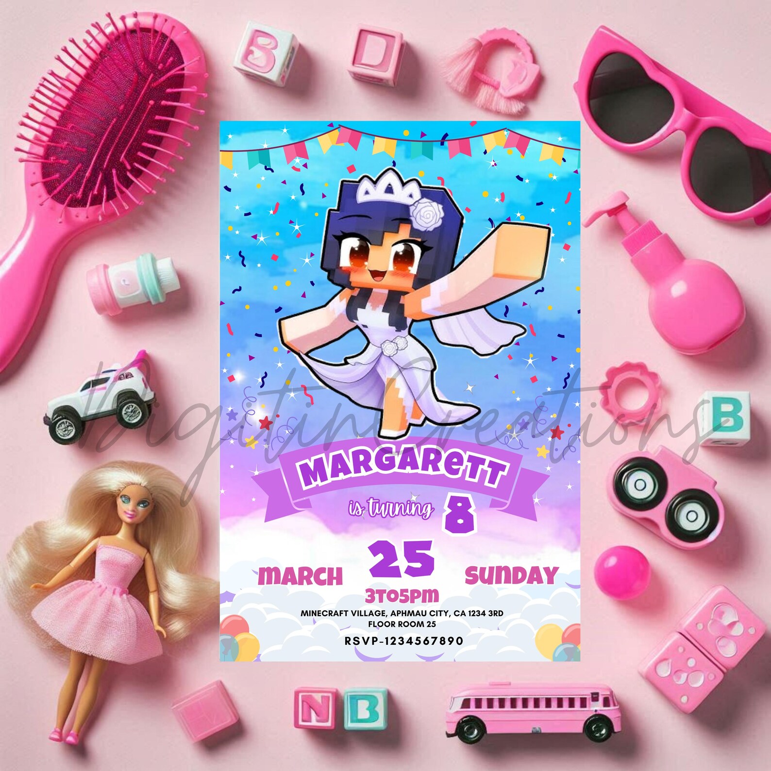 Customizable Aphmau Birthday Invitation: Minecrafter Theme (digital ...