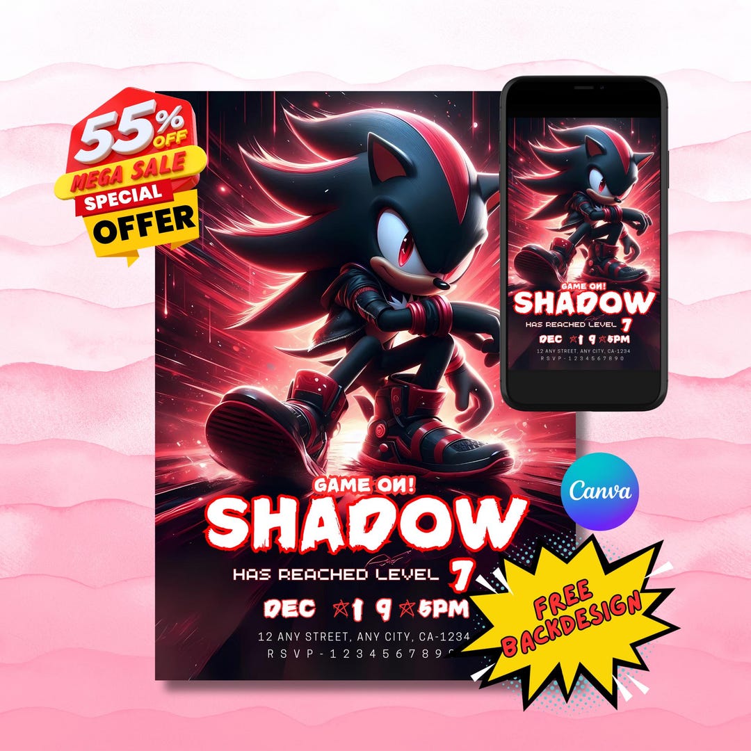 Editable Sonic Shadow Hedgehog Birthday Invitation, Shadow the Hedgehog ...