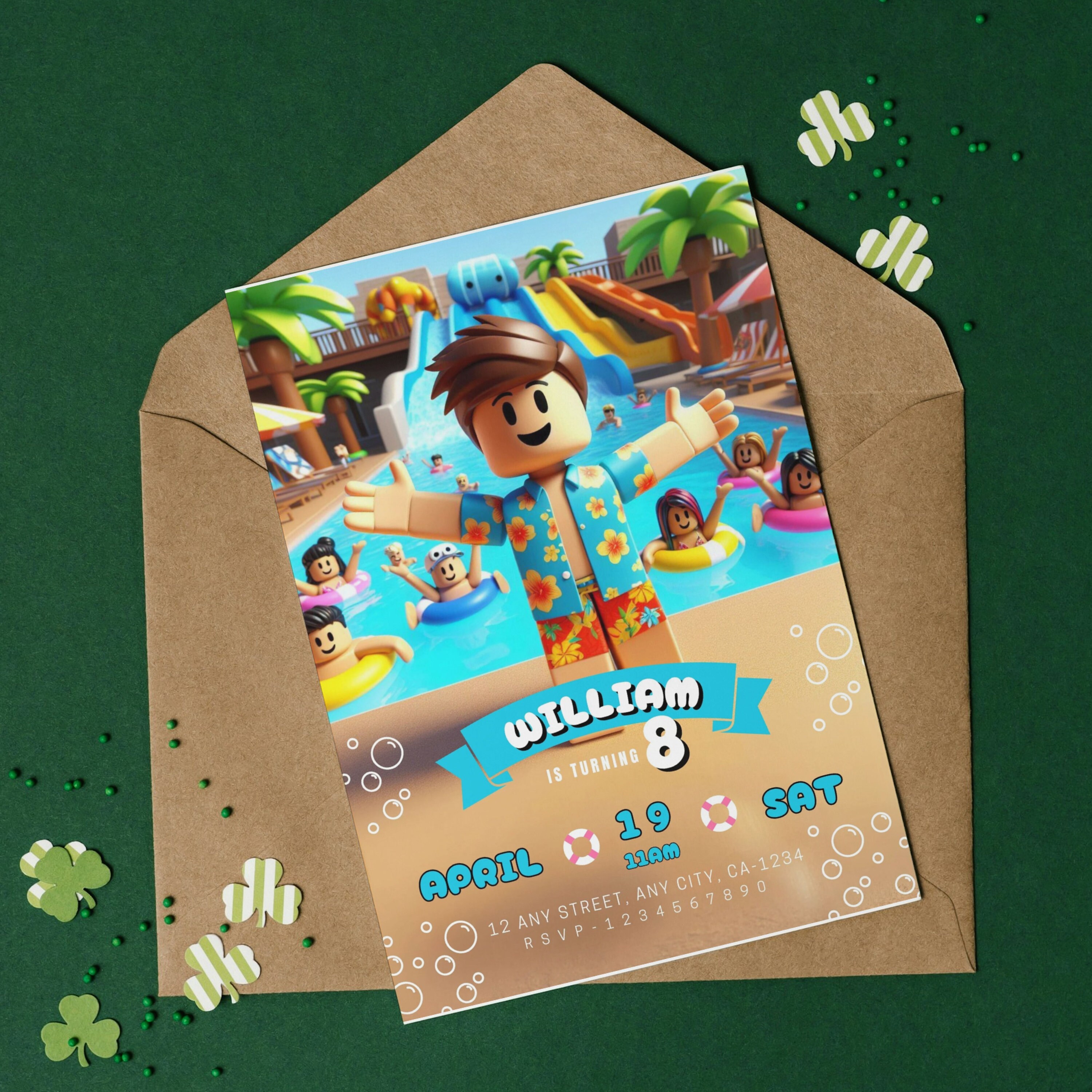 Hawaiian Roblox Pool Party Invite: Editable Birthday Template (digital ...