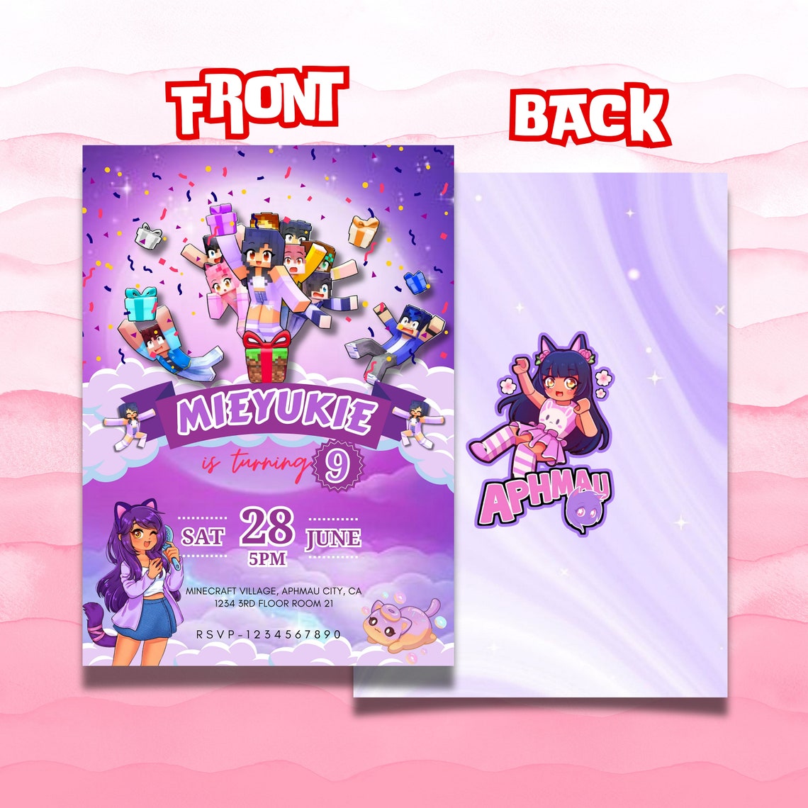 Customizable Aphmau Birthday Invitation: Minecrafter Party (digital ...