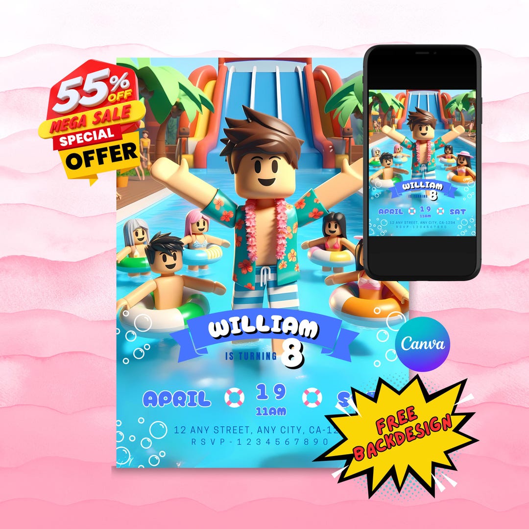 Roblox Pool Party, Pool Party Invitation, Roblox Invitation, Roblox ...