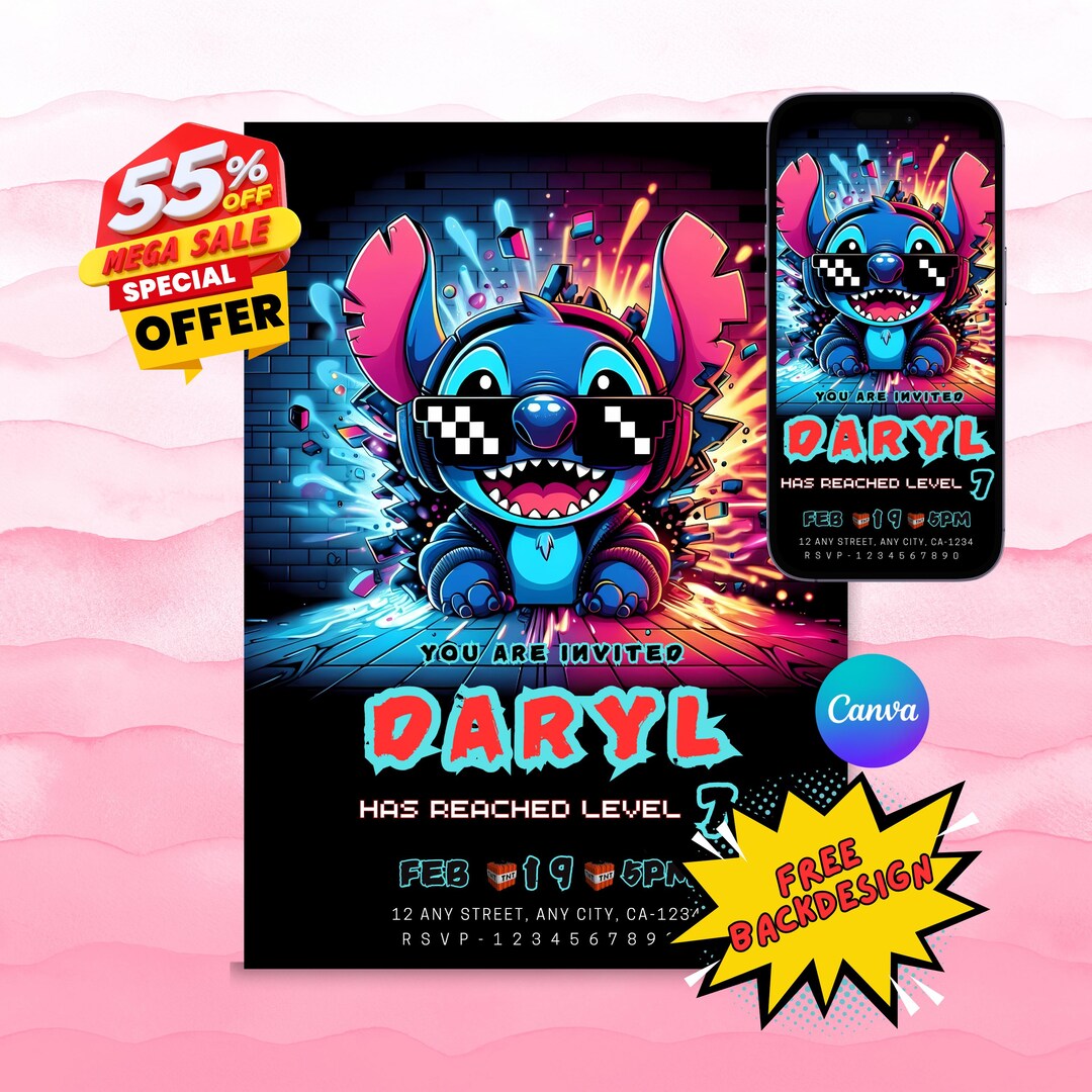 Stitch Birthday Invitation, Stitch Invitation, Editable Stitch Birthday ...