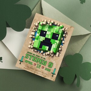 Minecrafter Birthday Invitation, Minecrafter Party, Creeper Invite ...