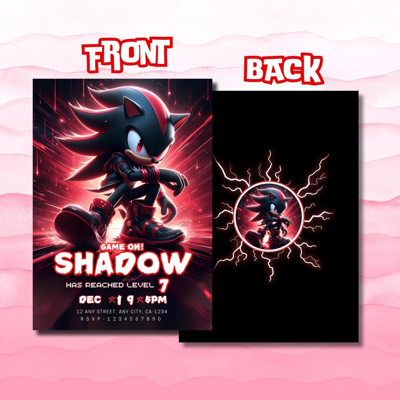 Editable Sonic Shadow Hedgehog Birthday Invitation, Shadow the Hedgehog ...