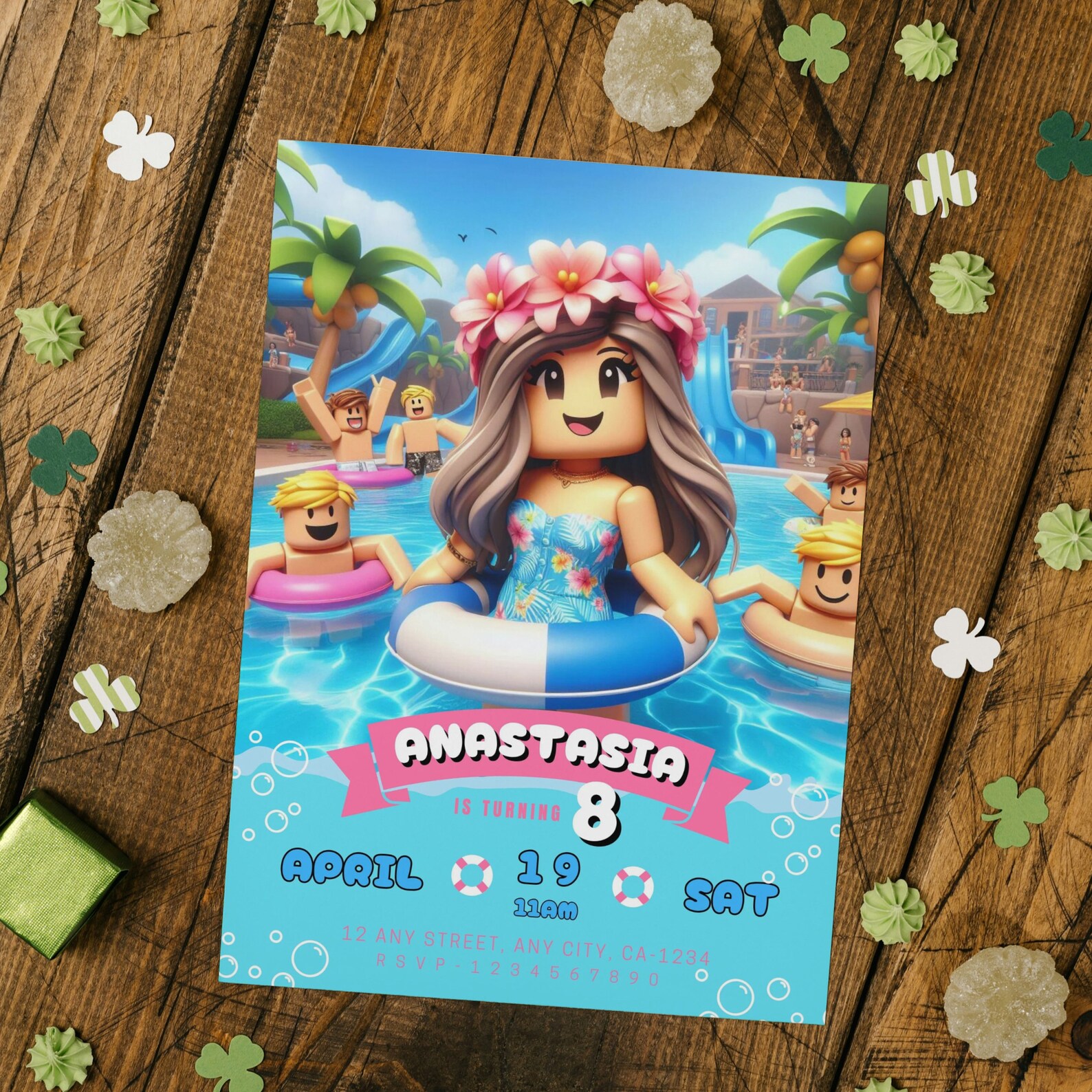 Roblox Pool Party Invitation: Girl Birthday, Editable Template (PDF) - Etsy