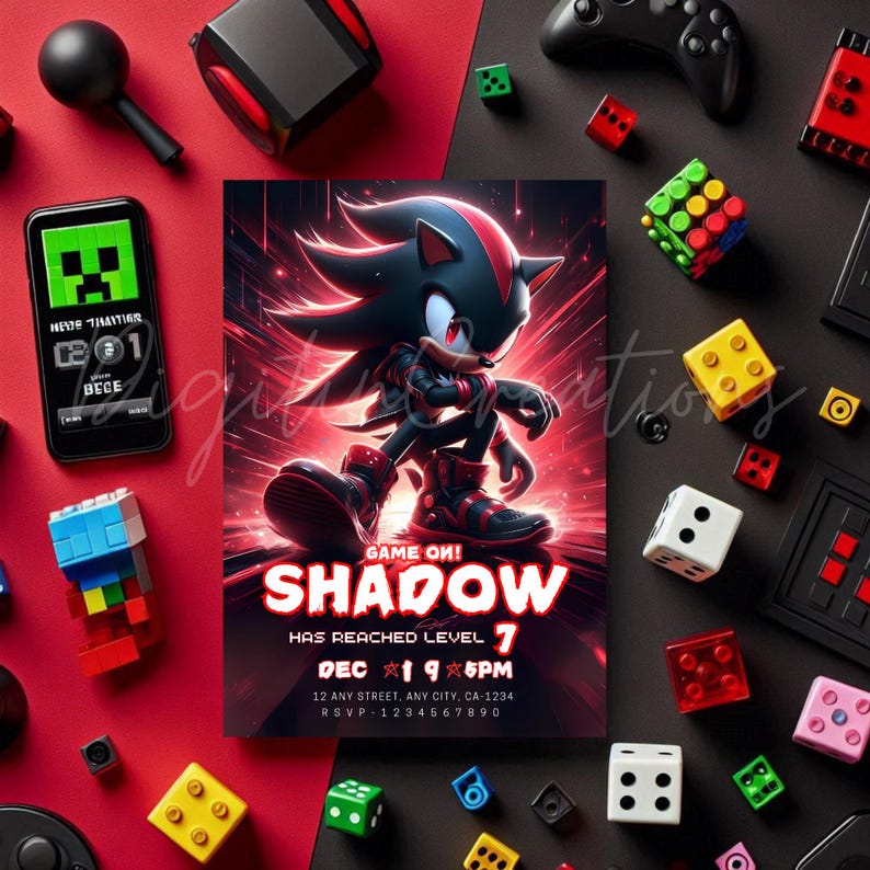 Editable Sonic Shadow Hedgehog Birthday Invitation, Shadow the Hedgehog ...