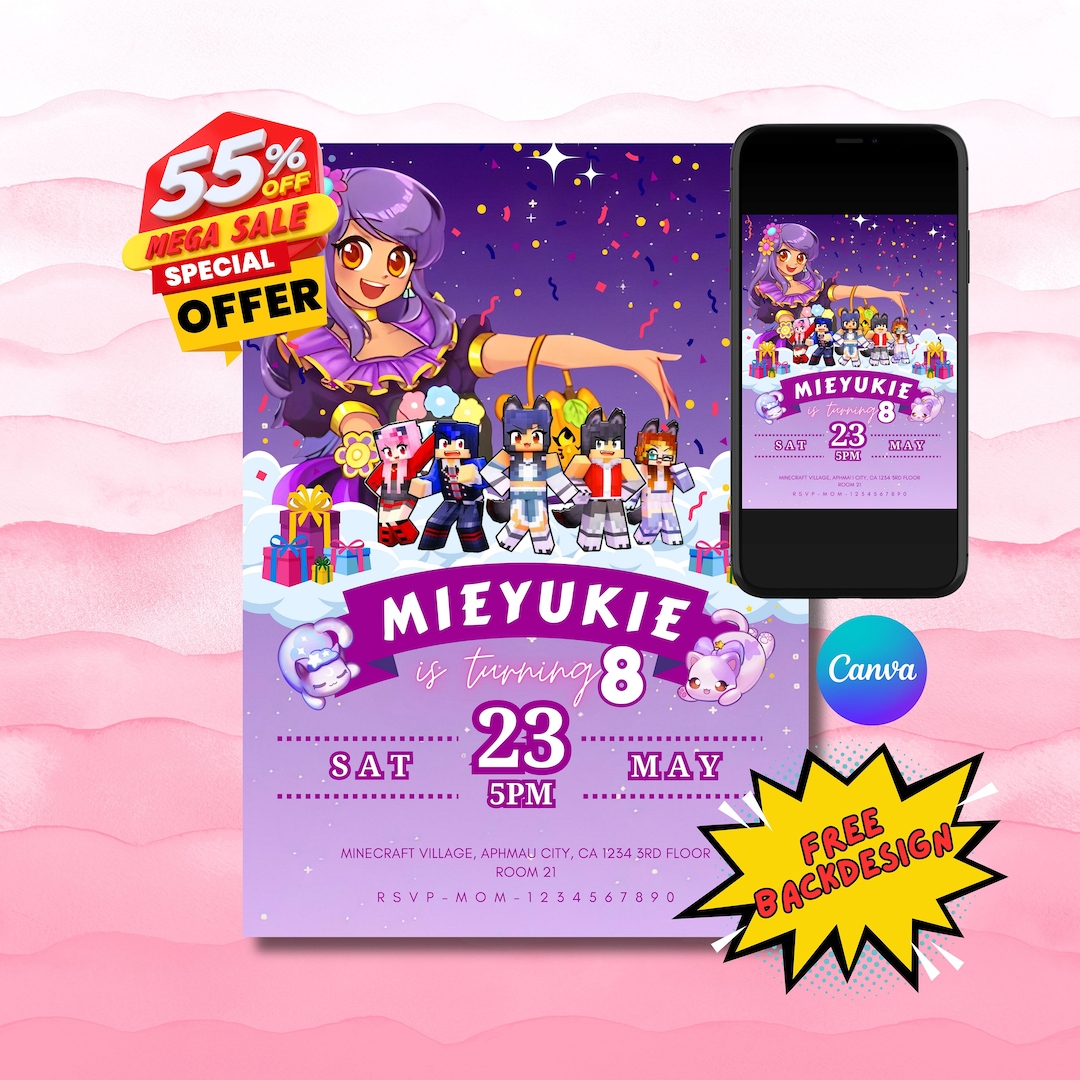 Customizable Aphmau Invitation, Aphmau Invites, Aphmau Birthday ...