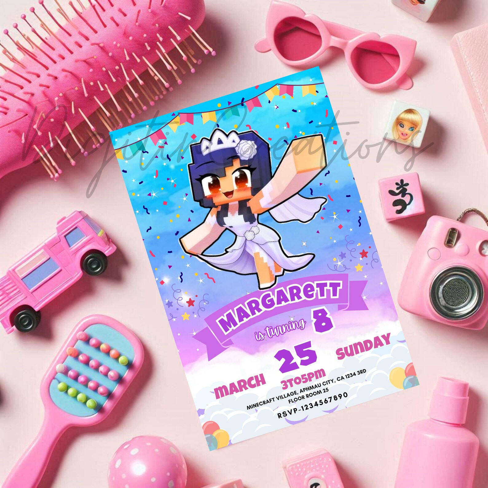 Customizable Aphmau Birthday Invitation: Minecrafter Theme (digital ...