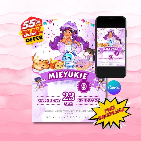 Aphmau Invitation, Aphmau Invites, Aphmau Birthday Invitation, Aphmau ...