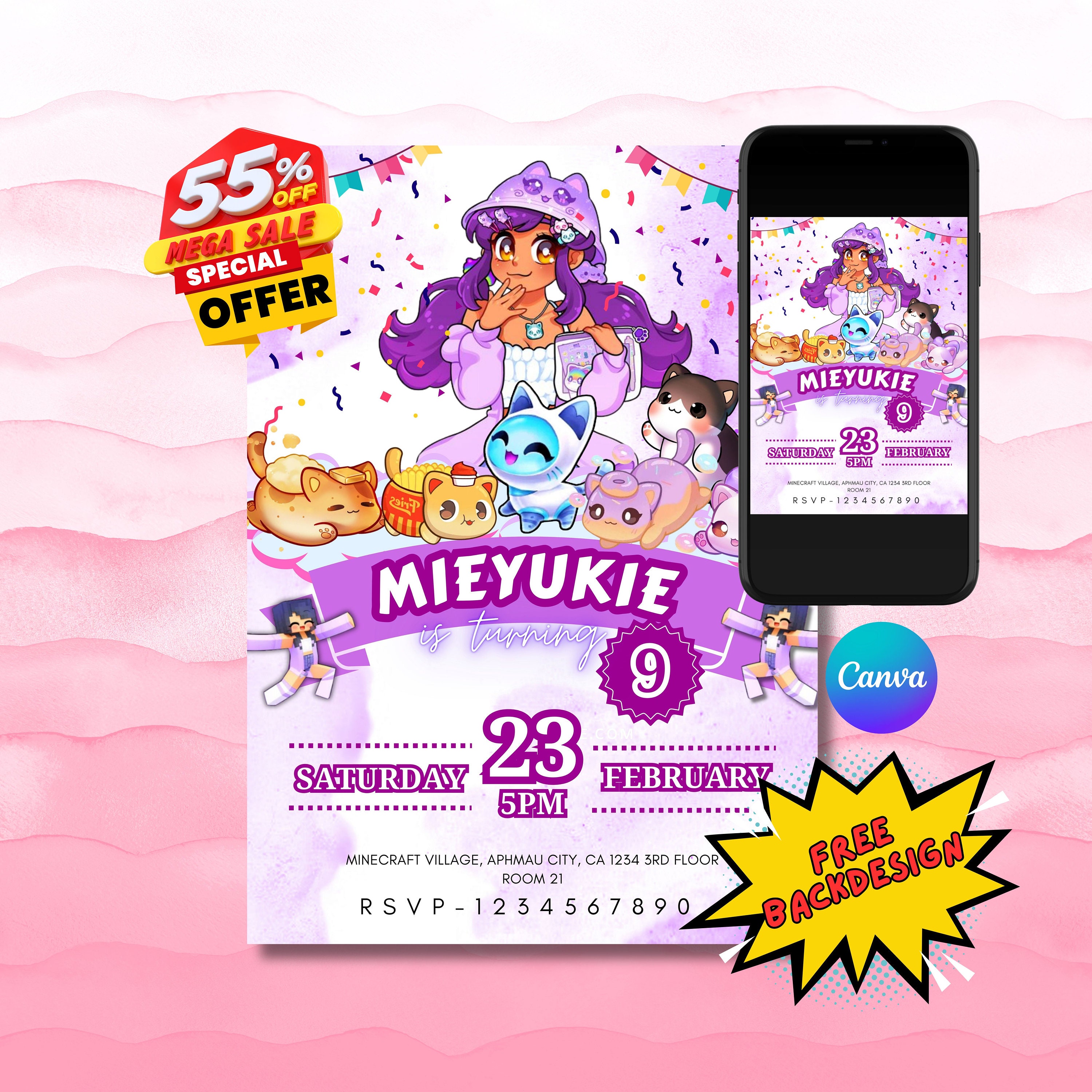 Customizable Aphmau Invitation, Aphmau Invites, Aphmau Birthday ...