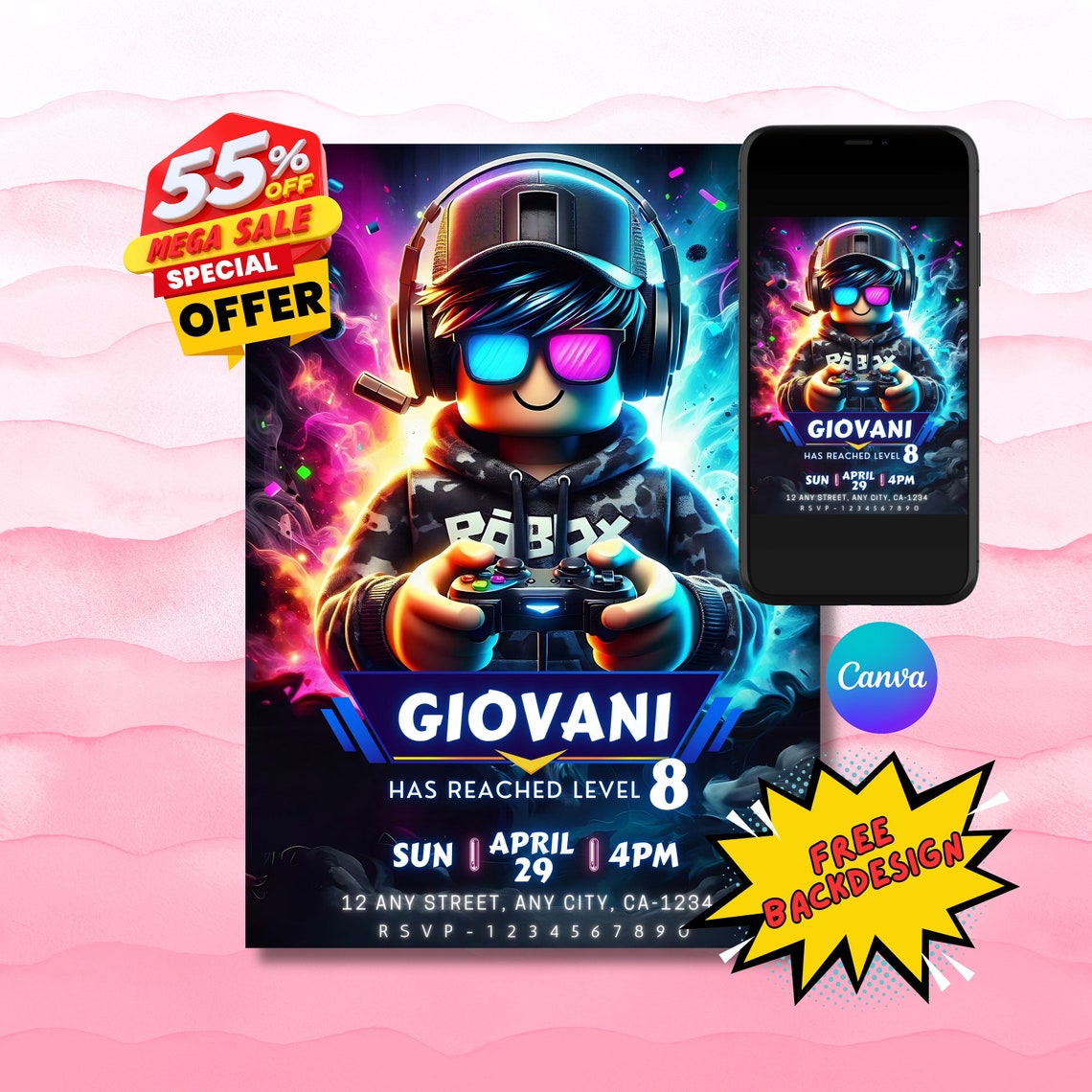 Roblox Invitation, Roblox Invite, Game Birthday, Roblox Boy Birthday ...