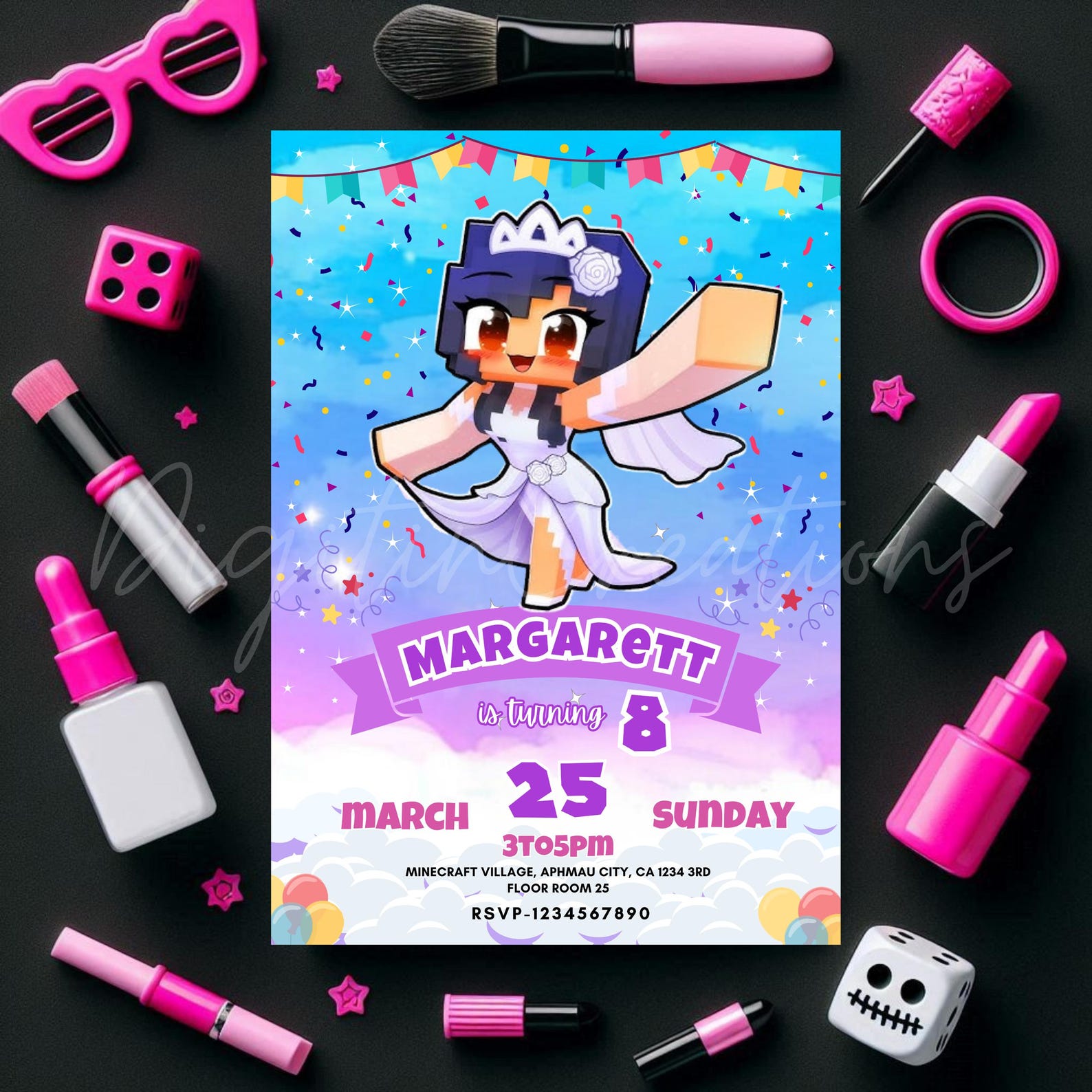Customizable Aphmau Birthday Invitation: Minecrafter Theme (digital ...
