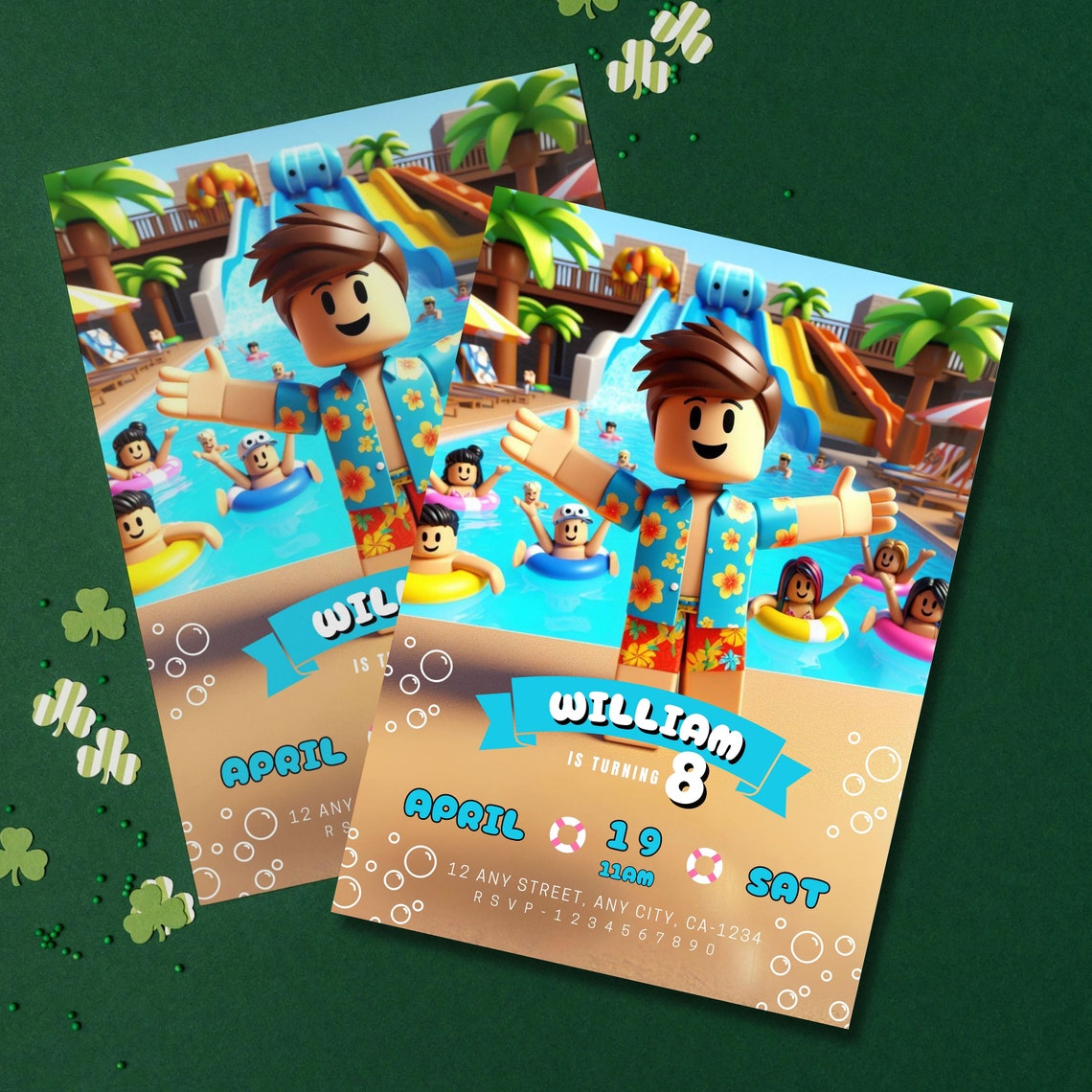 Hawaiian Roblox Pool Party Invite: Editable Birthday Template (digital ...