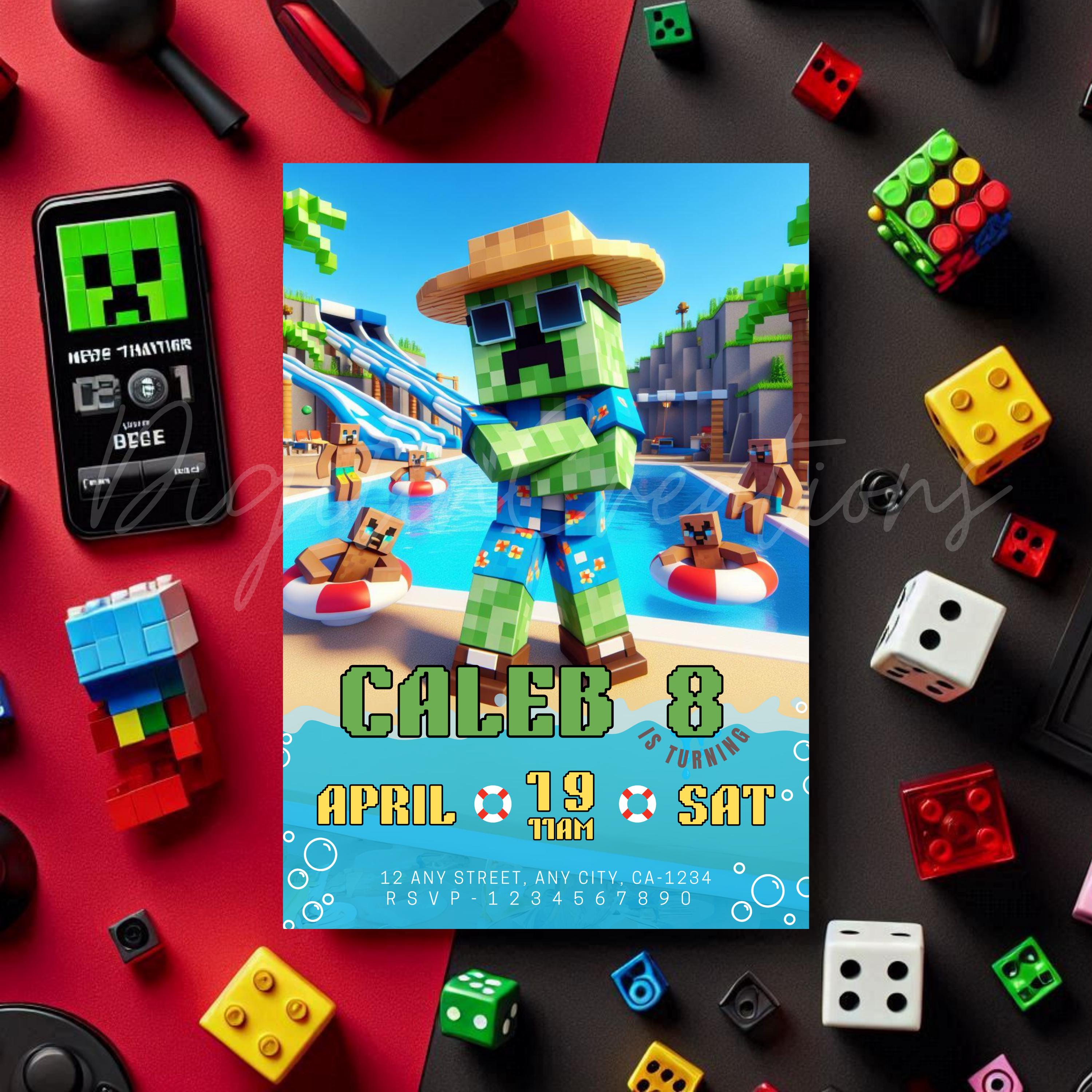 Minecrafter Creeper Pool Party Invitation, Creeper Pool Party Invite ...