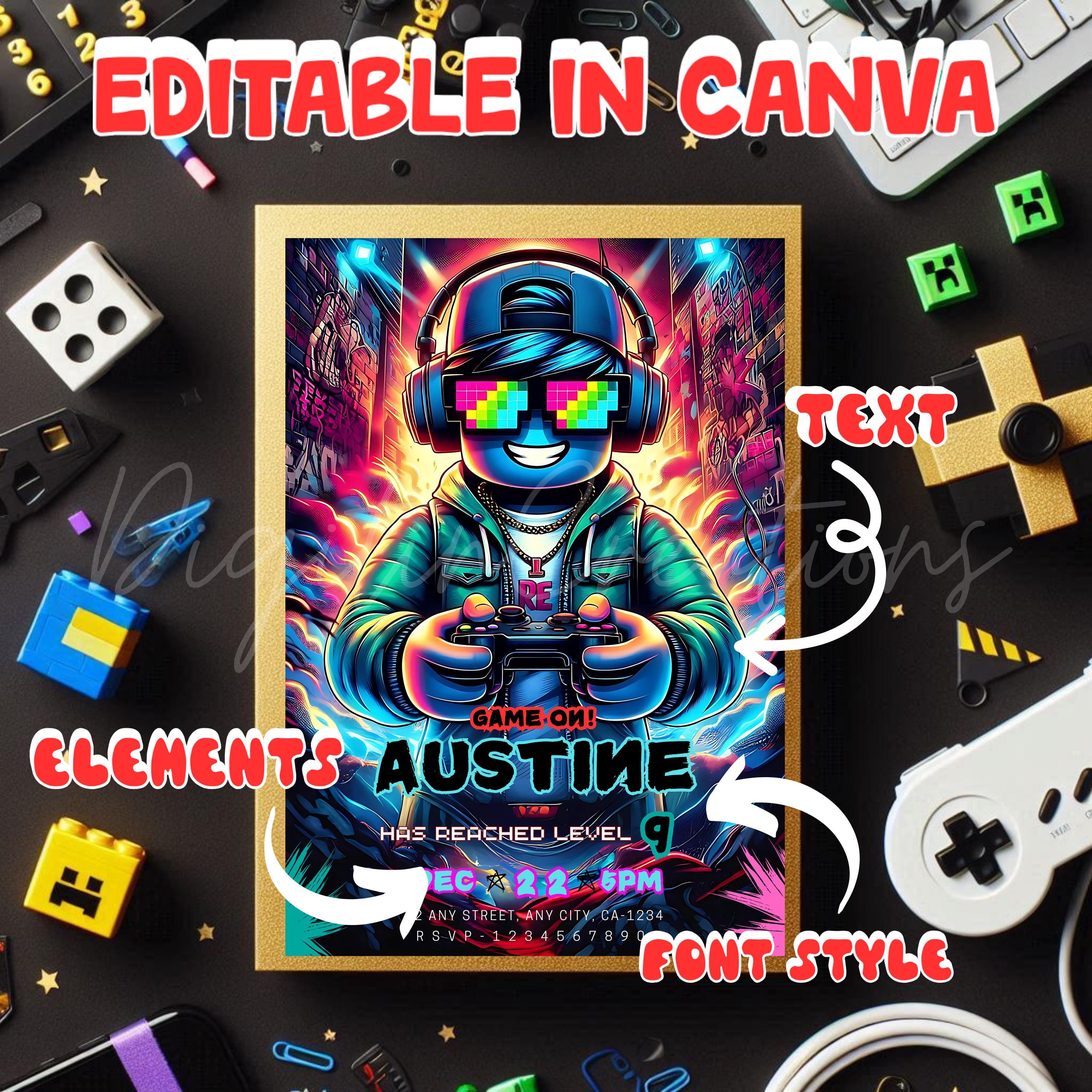 Editable Roblox Birthday Invitation: Roblox Gamer Party Theme (PDF ...