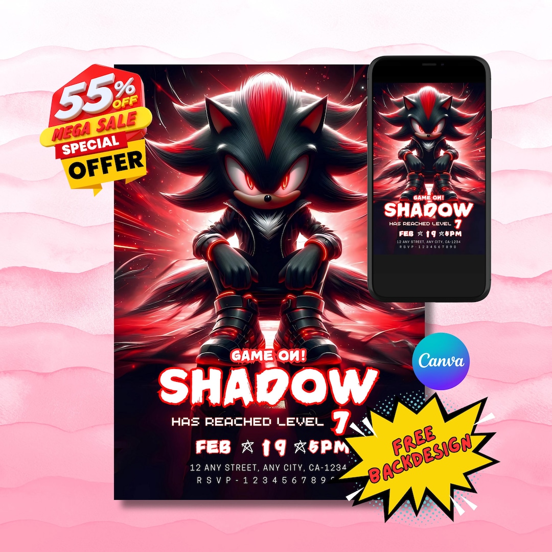 Sonic Shadow Hedgehog Birthday Invitation, Shadow the Hedgehog Birthday ...