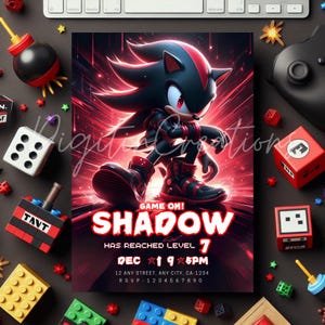 Editable Sonic Shadow Hedgehog Birthday Invitation, Shadow the Hedgehog ...