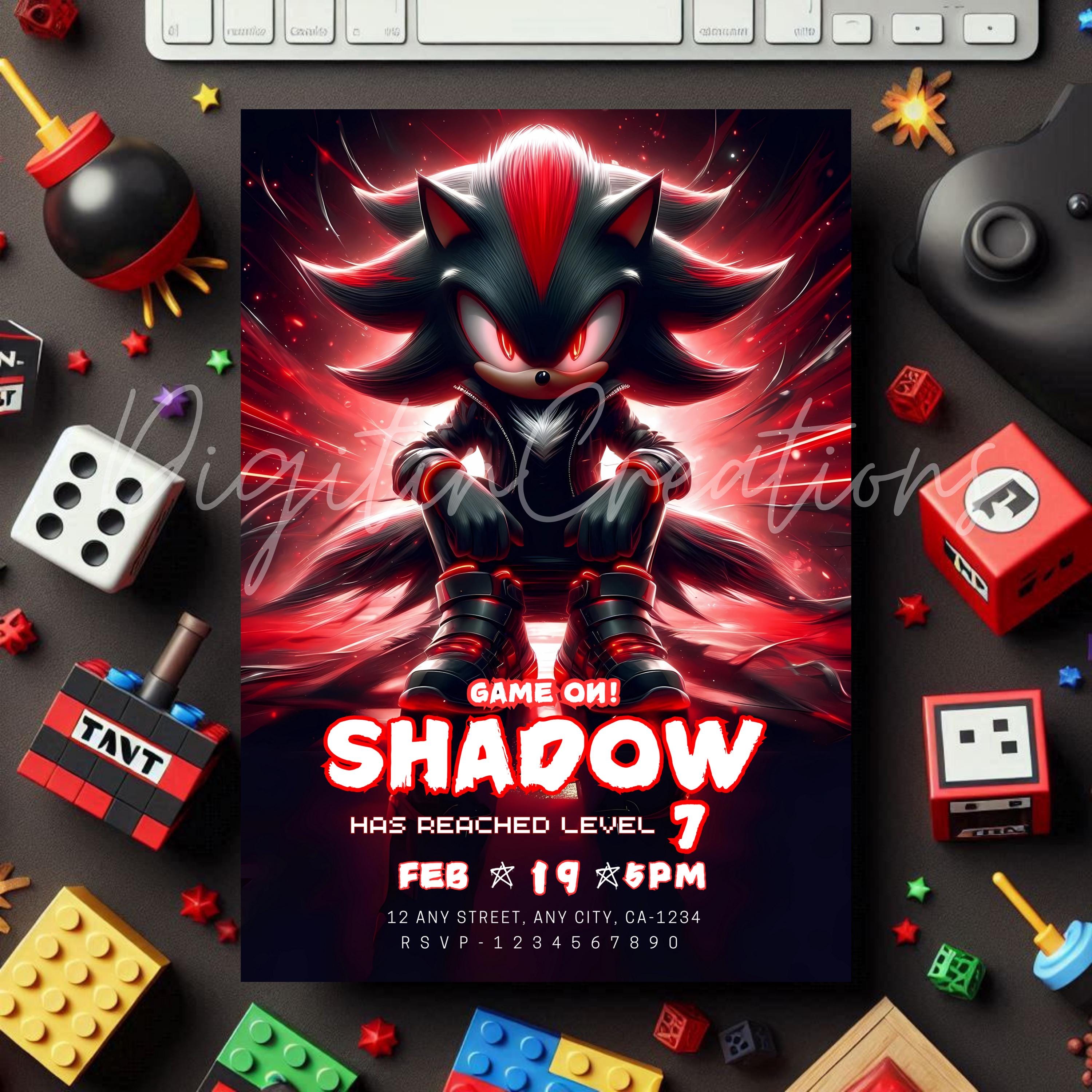 Sonic Shadow Hedgehog Birthday Invitation, Shadow the Hedgehog Birthday ...