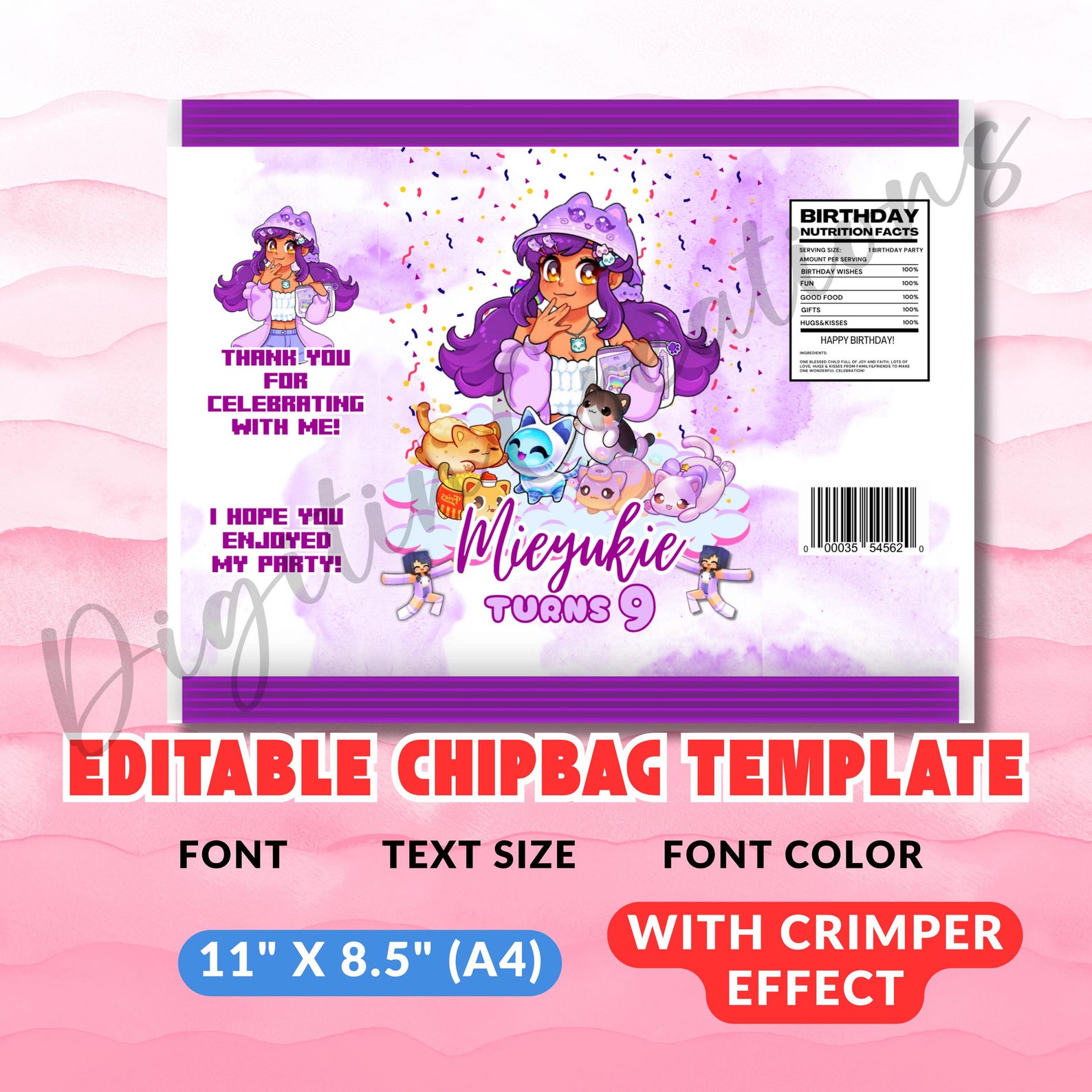 Customizable Aphmau Chip Bag Template, DIY Party Favor Aphmau Theme ...