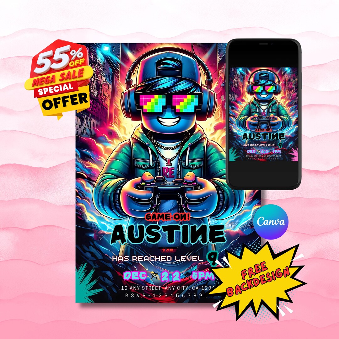 Editable Roblox Birthday Invitation: Roblox Gamer Party Theme (PDF ...