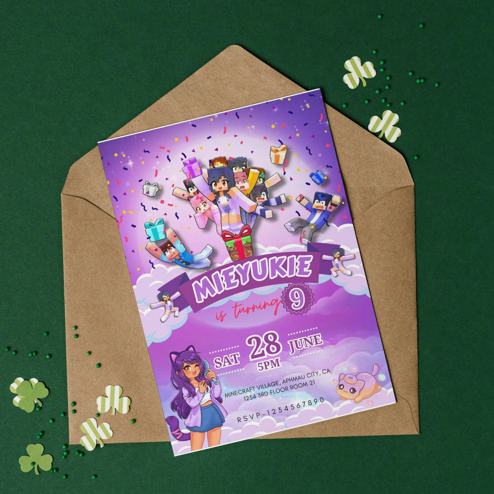 Customizable Aphmau Birthday Invitation: Minecrafter Party (digital ...