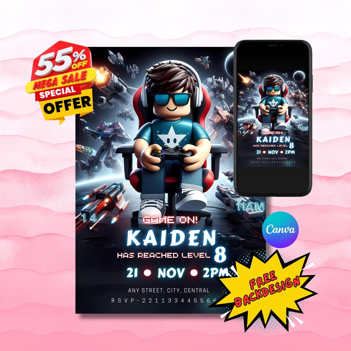 Robe-lox Invitation, Robe-lox Invite, Game Birthday, Robe-lox Boy ...