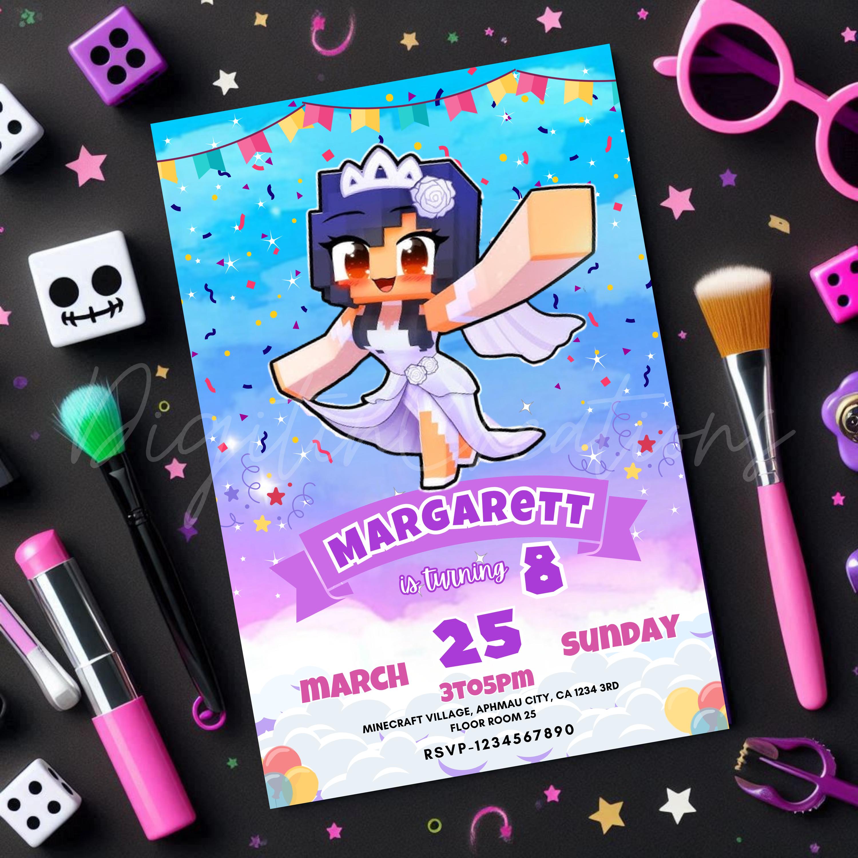 Customizable Aphmau Birthday Invitation: Minecrafter Theme (digital ...