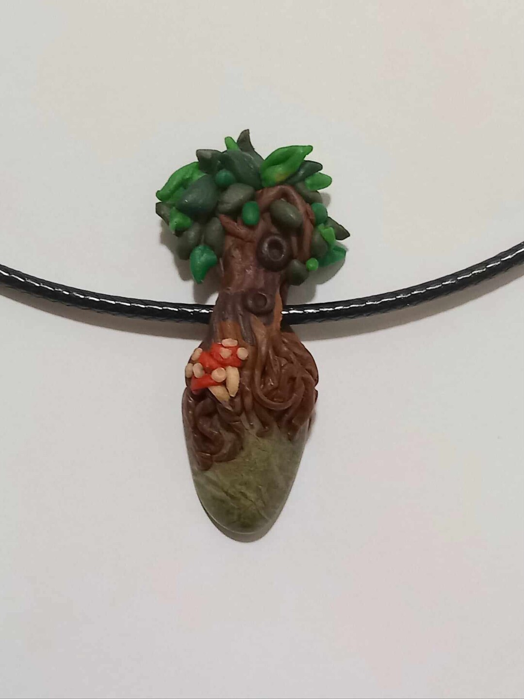 Tree and Toadstool Pendant Necklace/polymer Clay and Polished Stone - Etsy