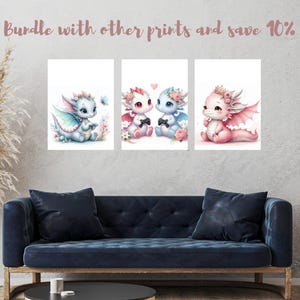 Cute Baby Dragon Gamer Twins #1 Print, Watercolour Digital Art of Two ...