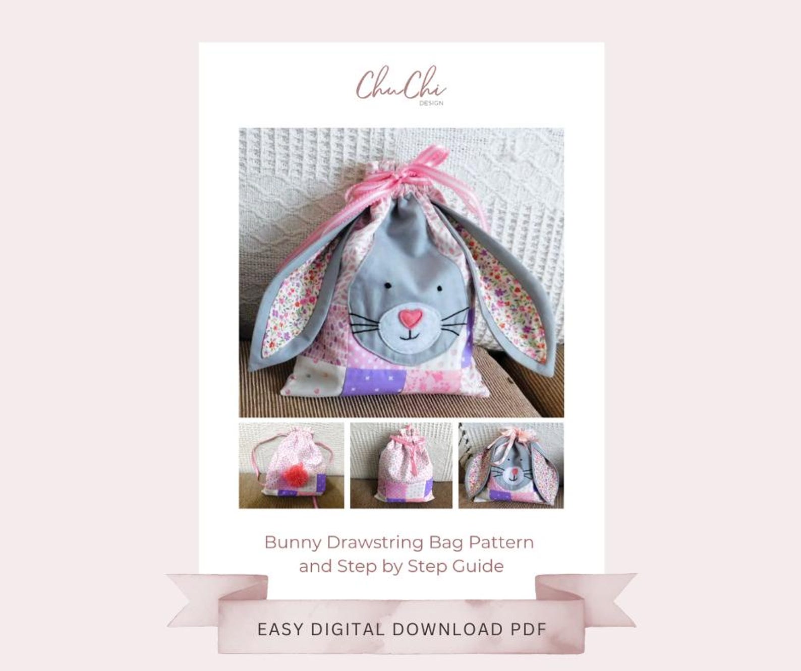 Bunny Bag Digital Pattern & Guide, Drawstring Patchwork Bunny Bag ...
