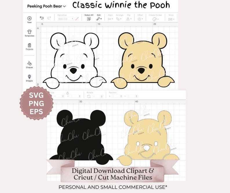 Layered SVG, EPS & PNG Clipart Peeking Baby Pooh Bear, Classic Winnie ...