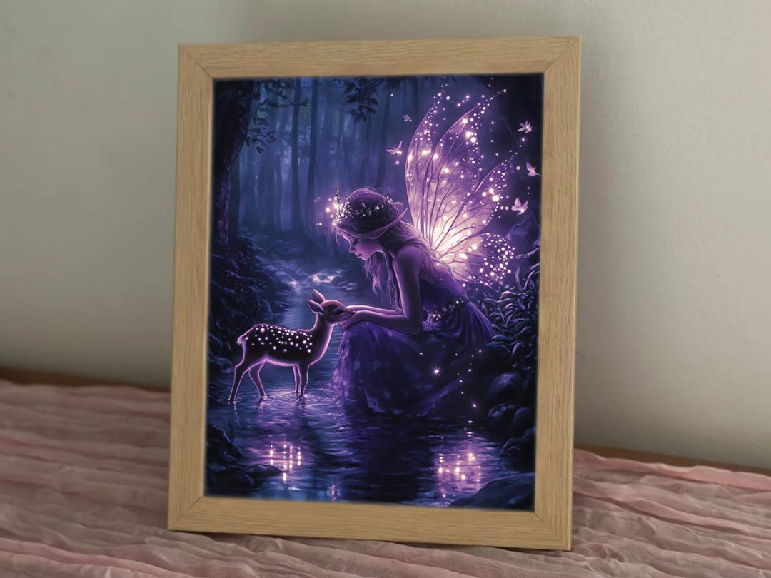 Purple Glowing Fairy and Fawn Printable Fairytale Wall Art Fantasy Home ...