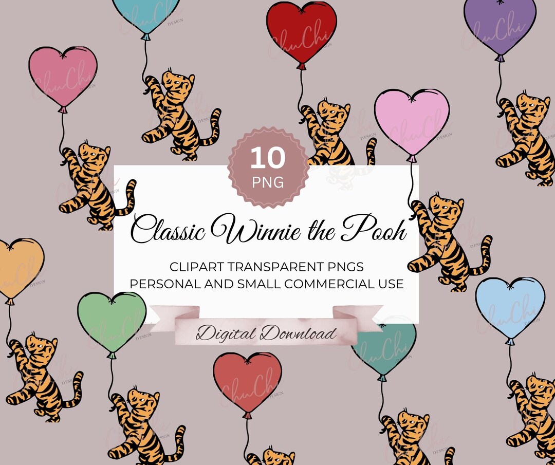 Tigger Heart Balloon Clipart Bundle: Classic Winnie-the-pooh, Mixed ...