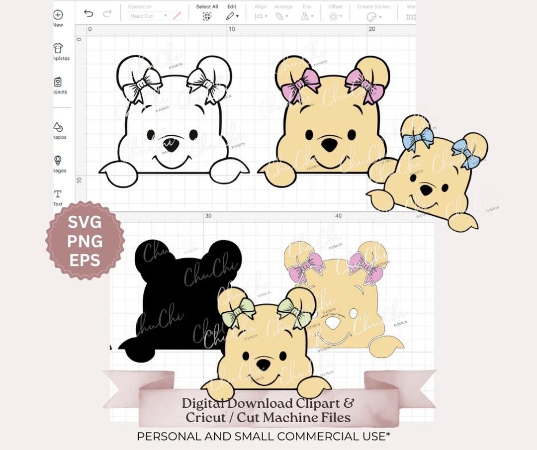 Peeking Baby Girl Pooh Bear With Two Bows Layered SVG, EPS & PNG ...