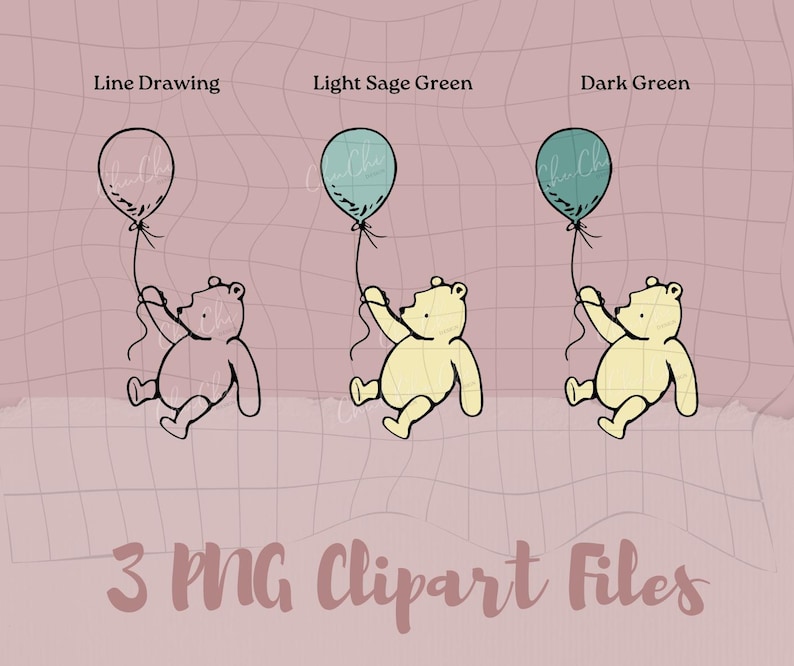Sage Green Winnie-the-pooh Balloon SVG: Layered Cut Files and PNG ...