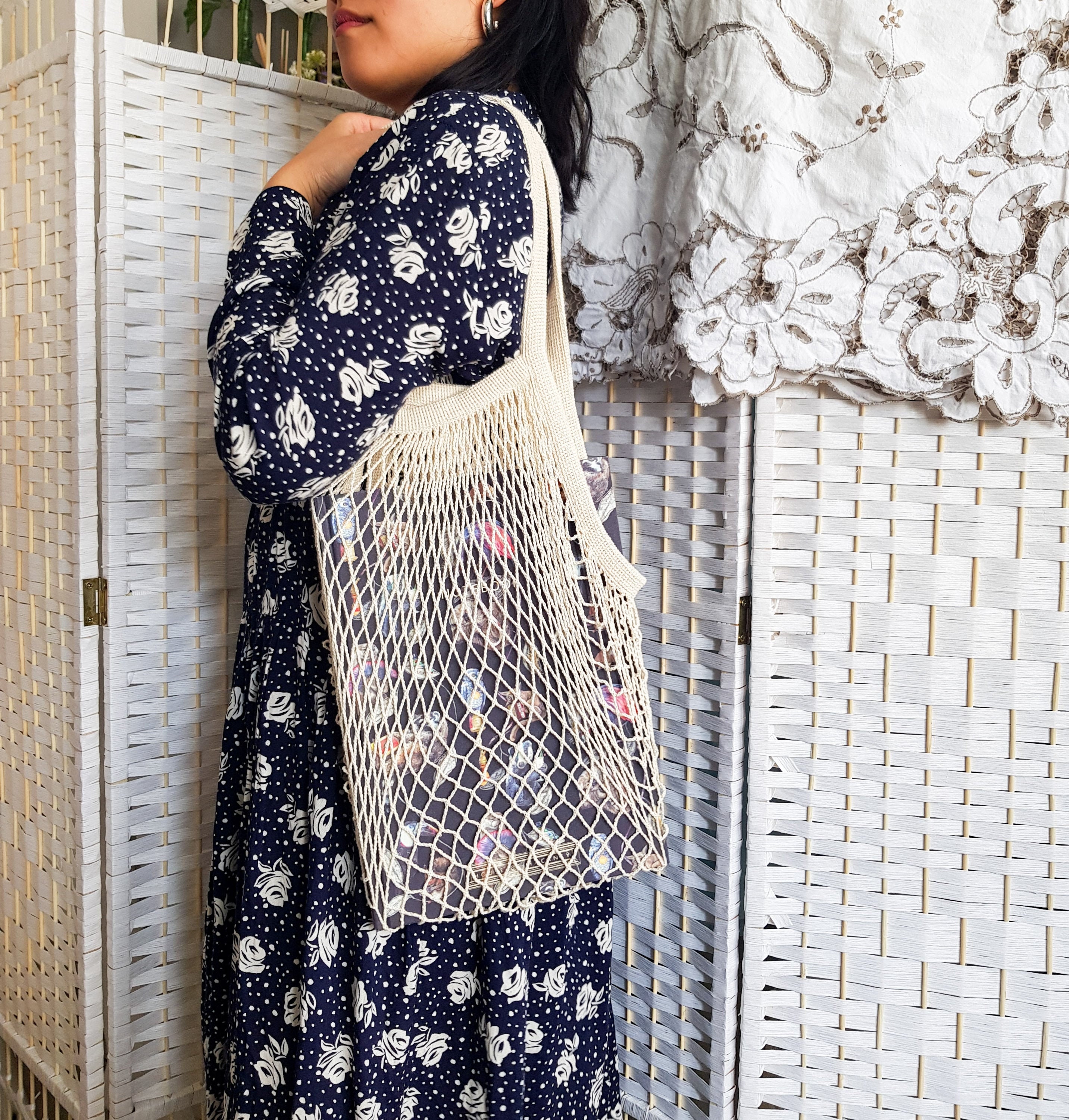 Natural cotton string shoulder tote bag | Etsy