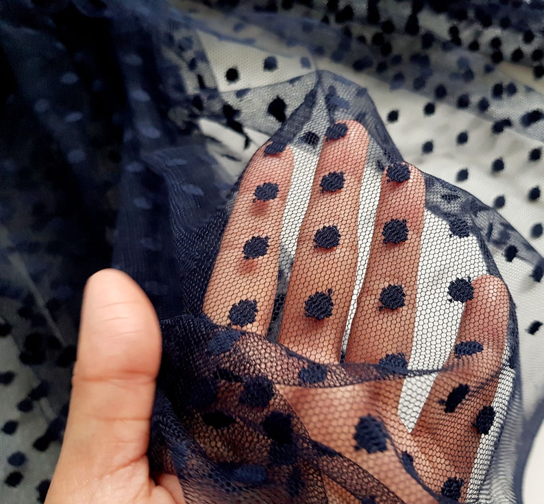Navy Blue Spot Tulle Fabric - 50" Wide. Dark Blue Spot Mesh. Sheer Spot ...