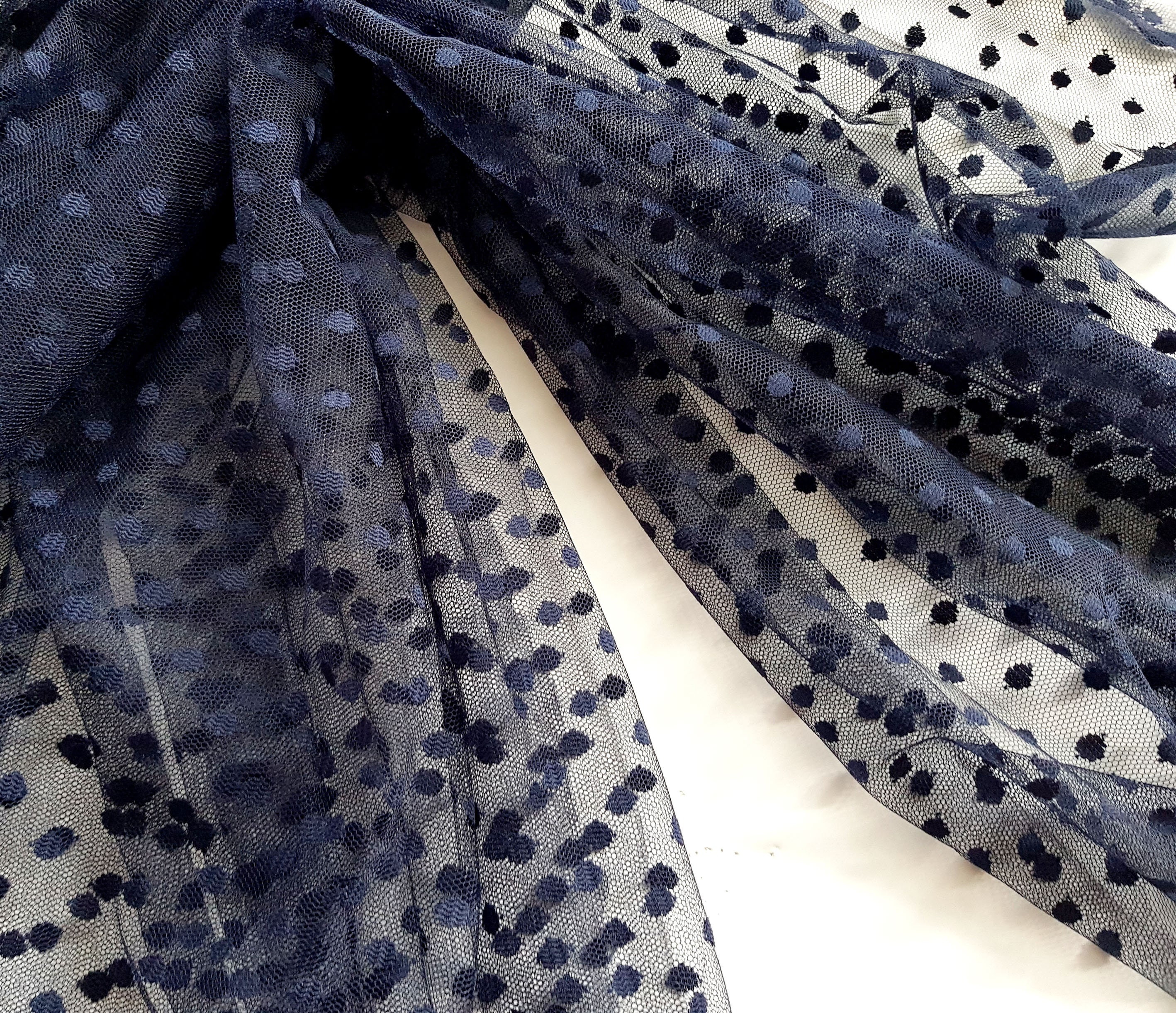 Navy blue spot tulle fabric 50 wide. Dark blue spot | Etsy