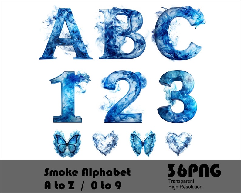 Smoke Font Png Smoke Alphabet Smoke Numbers PNG File Set of Blue ...